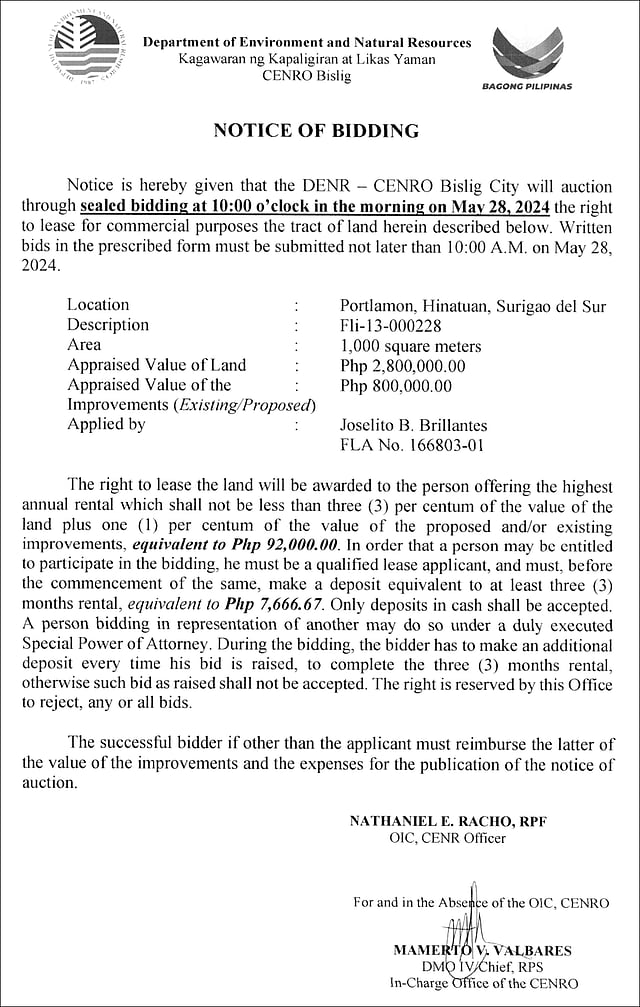 DENR - Notice of Bidding