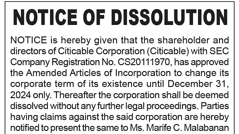 Notice of Dissolution - Marife C. Malabanan