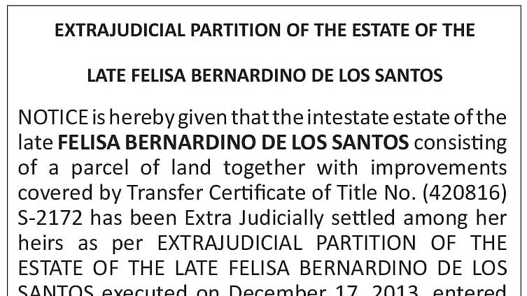 Extrajudicial Partition of the Estate of the Late Felisa Bernardino De ...
