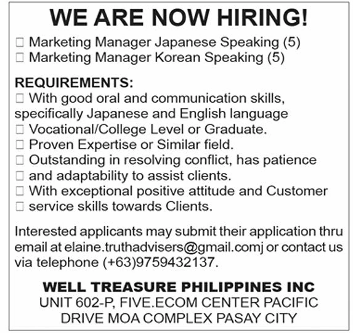 Well Treasure Philippines Inc Well Treasure Philippines Inc