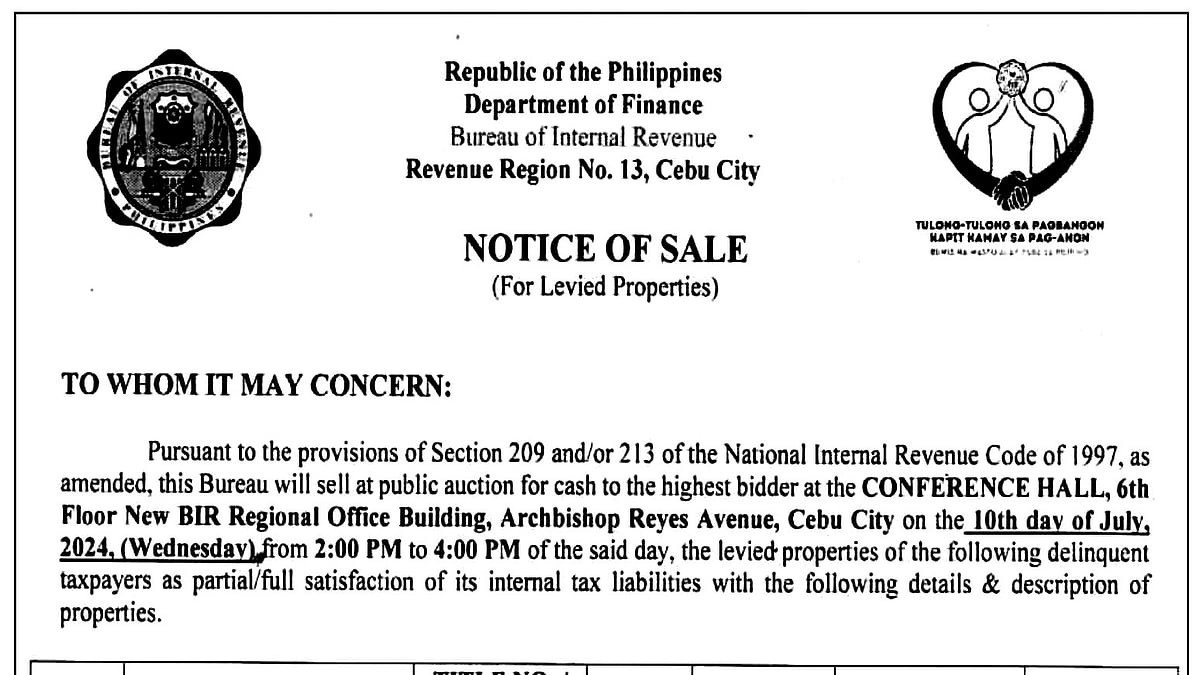 BIR - Notice of Sale (For Levied Properties)