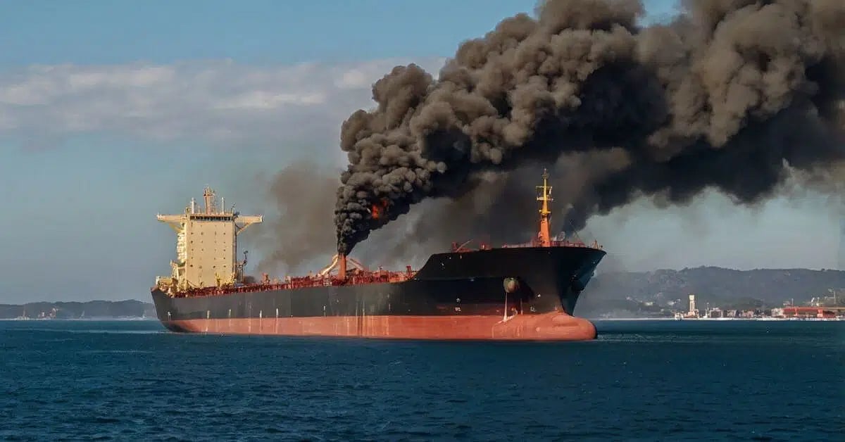 Crew abandons burning cargo ship after distress call ignored