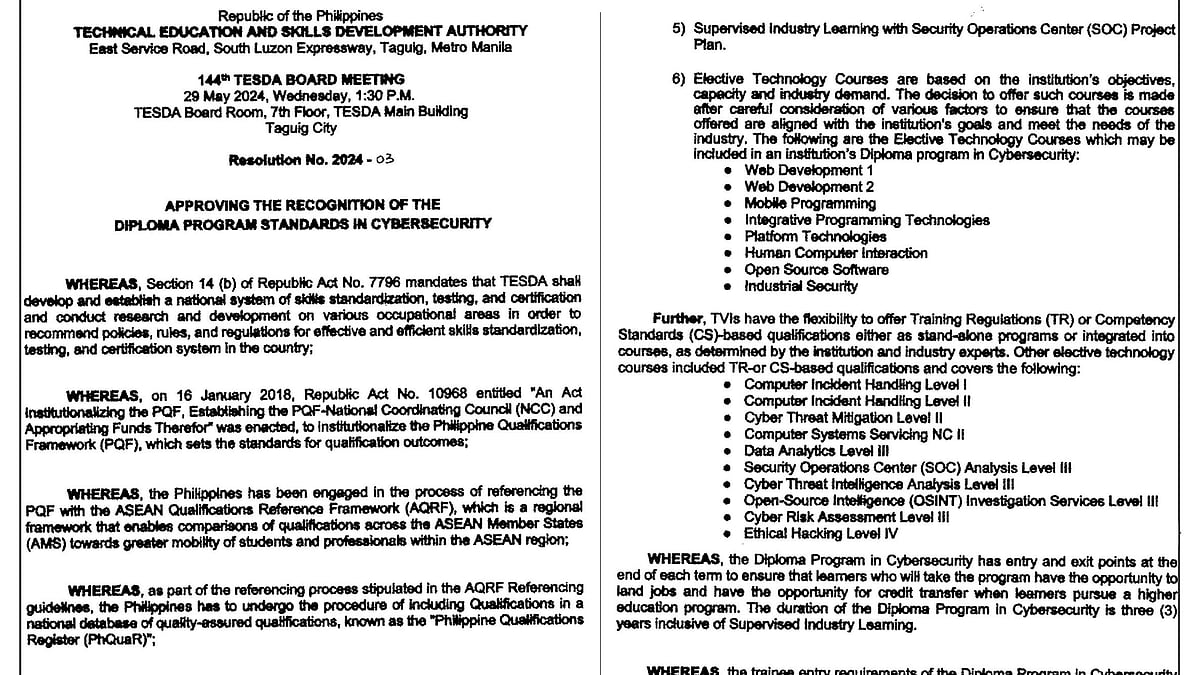 TESDA Resolution No. 2024-03