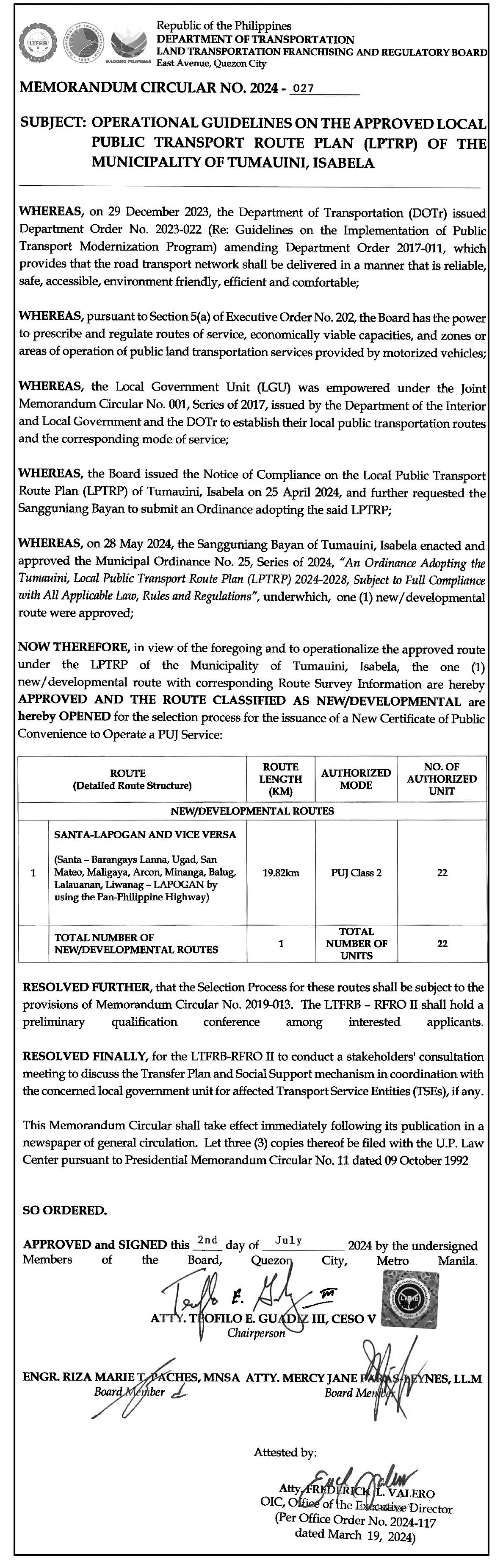 LTFRB Memorandum Circular No. 2024-027