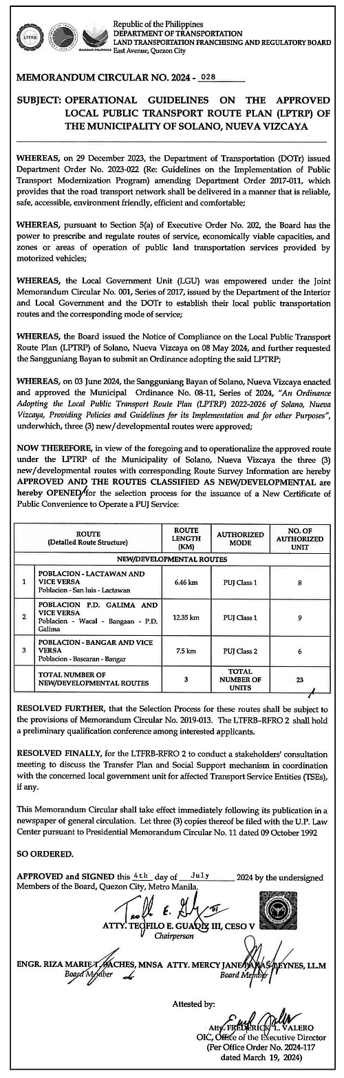 LTFRB Memorandum Circular No. 2024-028