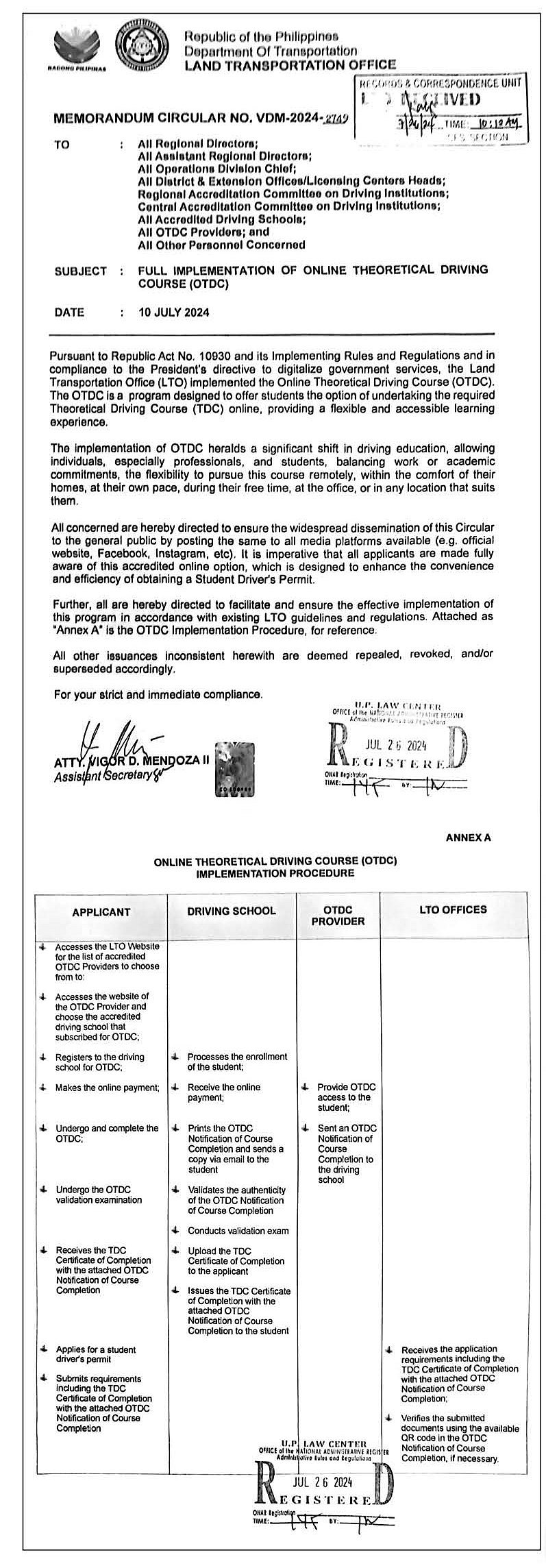 LTO Memorandum Circular No. VDM-2024-2749