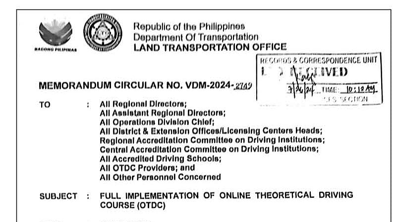 LTO Memorandum Circular No. VDM-2024-2749