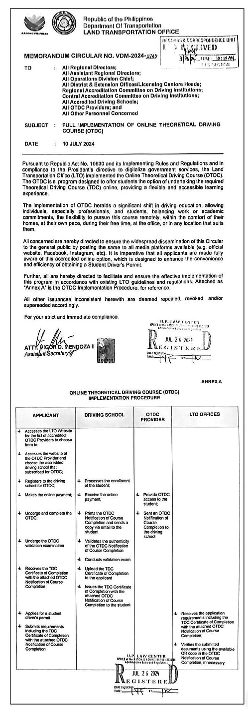 LTO Memorandum Circular No. VDM-2024-2749