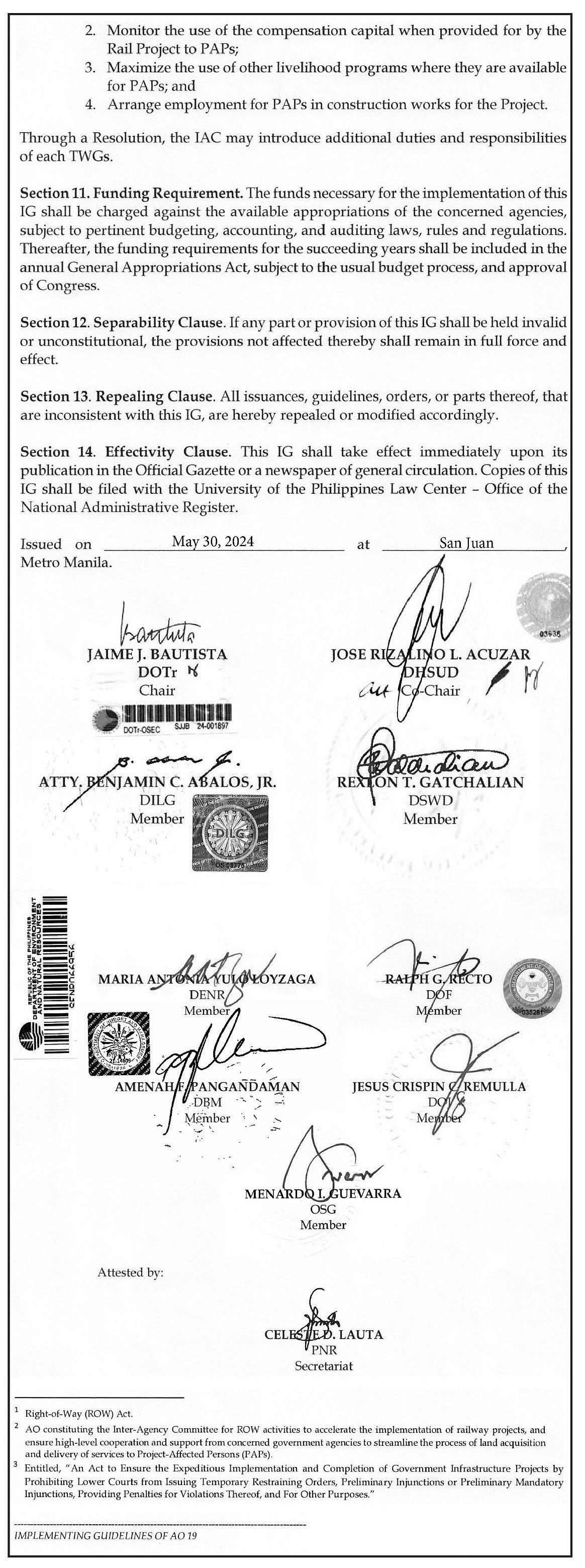DOT - Implementing Guidelines of Administrative Order No. 19, Series of ...