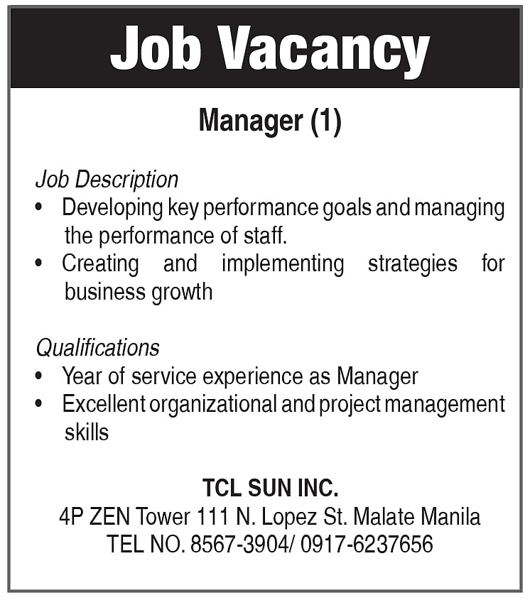 TCL Sun Inc. - Job Vacancy