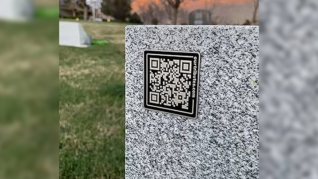 Tombstone bears QR code for easy identification
