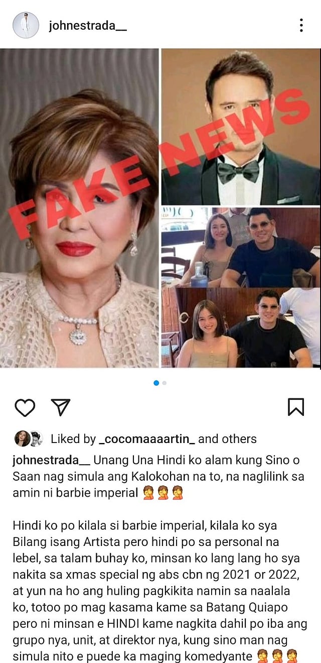 John Estrada Denies Rumors of Link to Barbie Imperial, Calls It 'Fake News'
