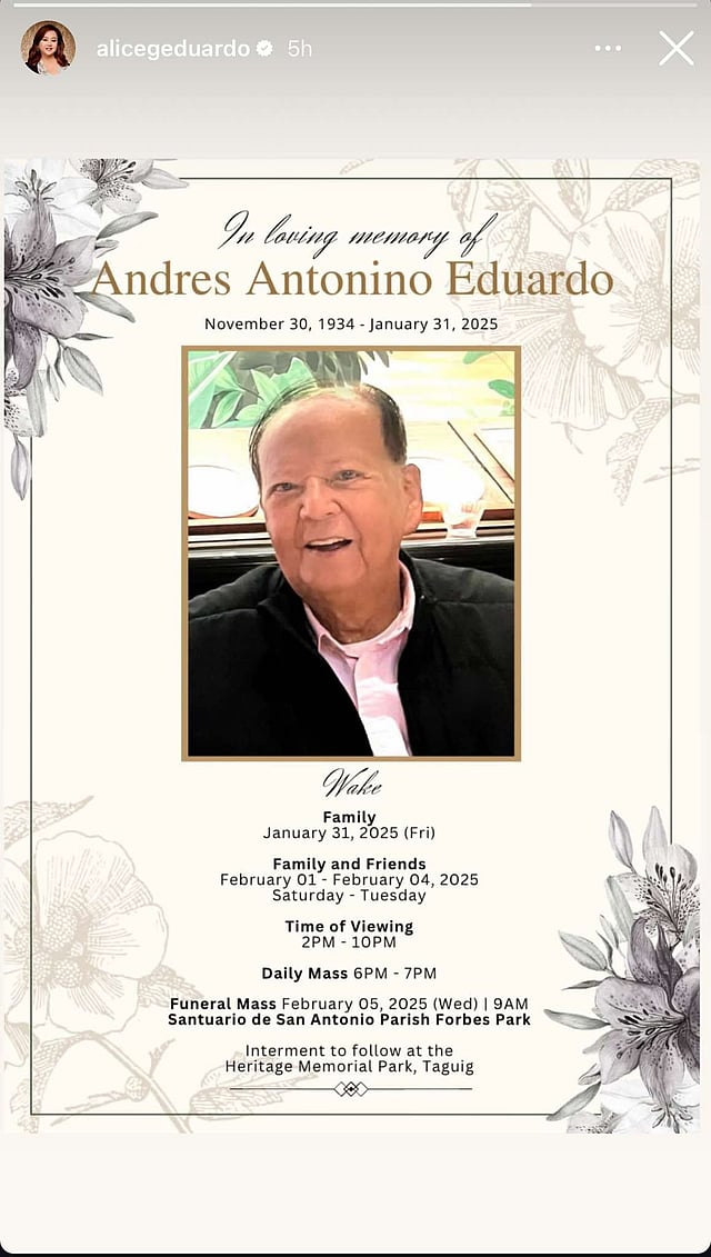 Eduardo Family Patriarch Andres Antonio Eduardo Dies at 90, Wake ...