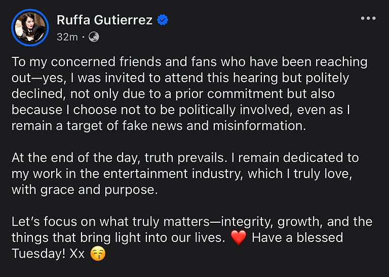 Ruffa Gutierrez Declines Senate Invitation to Fake News Hearing