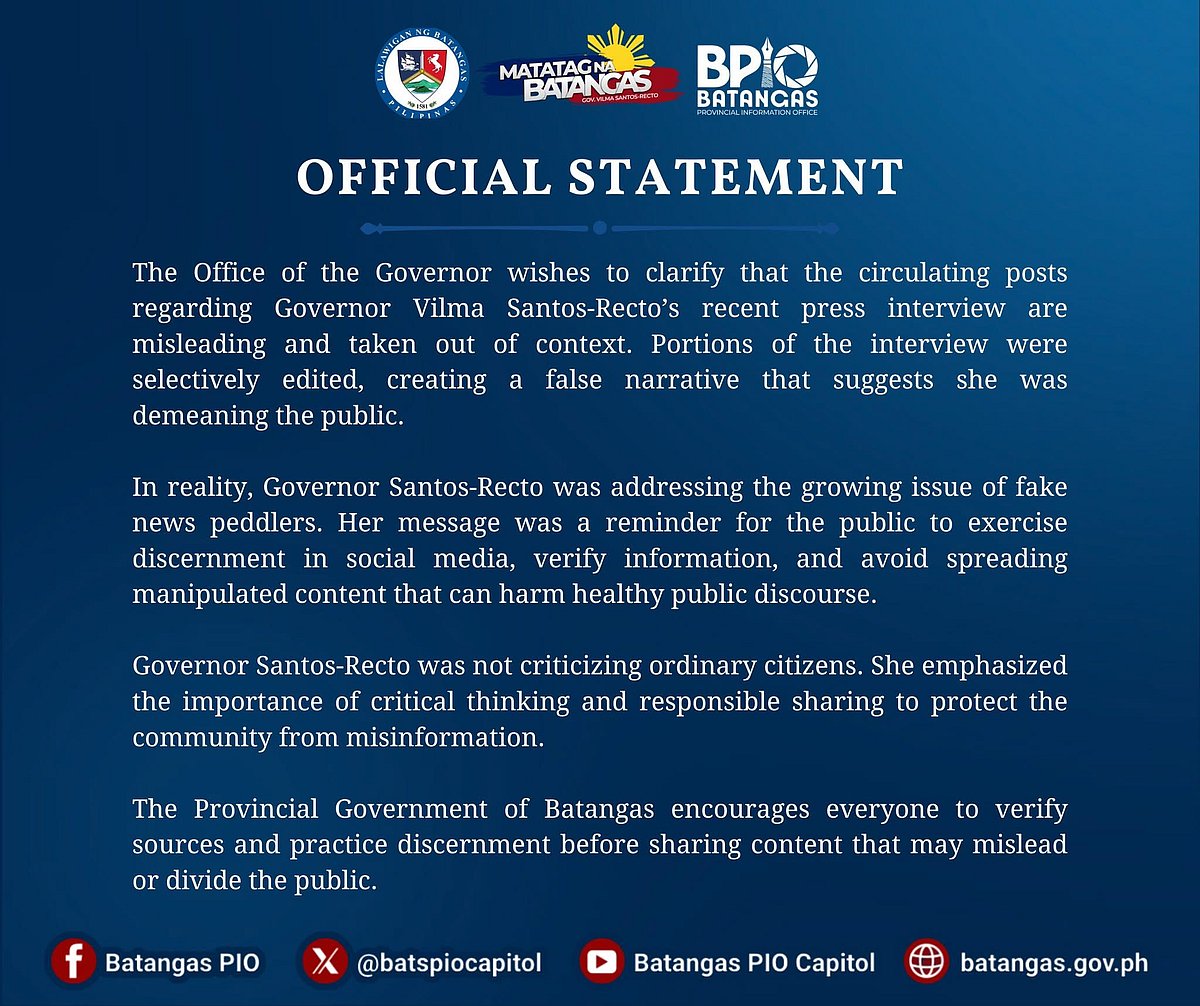 Batangas capitol clarifies viral clip involving Gov. Vilma Santos-Recto