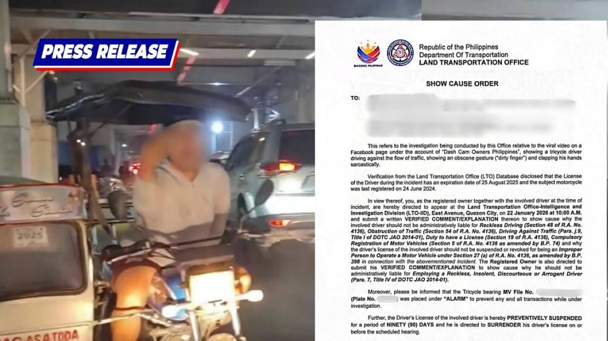 LTO suspends license of ‘disrespectful’ trike driver
