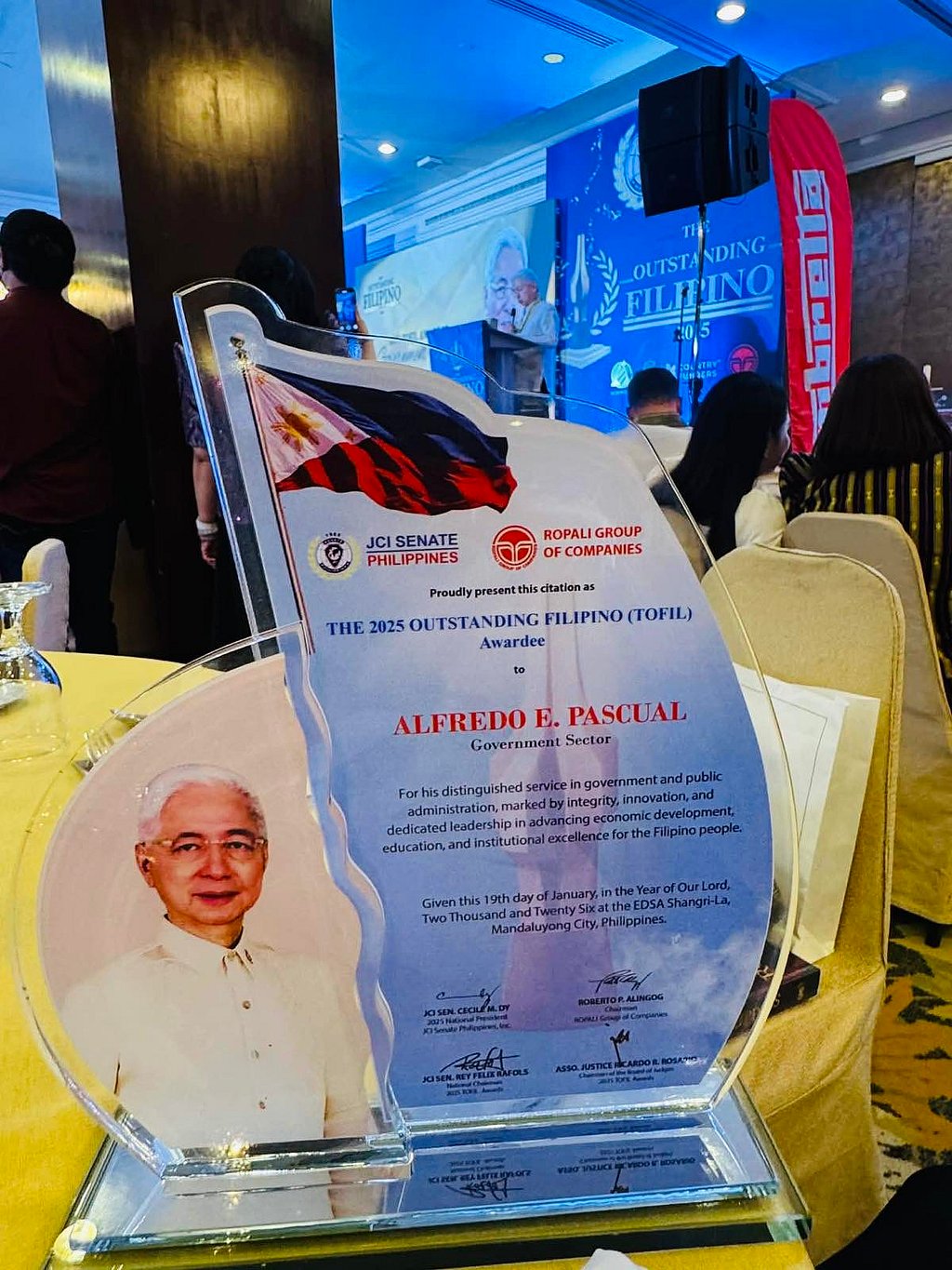 TOFIL honors Pascual’s career built on public trust