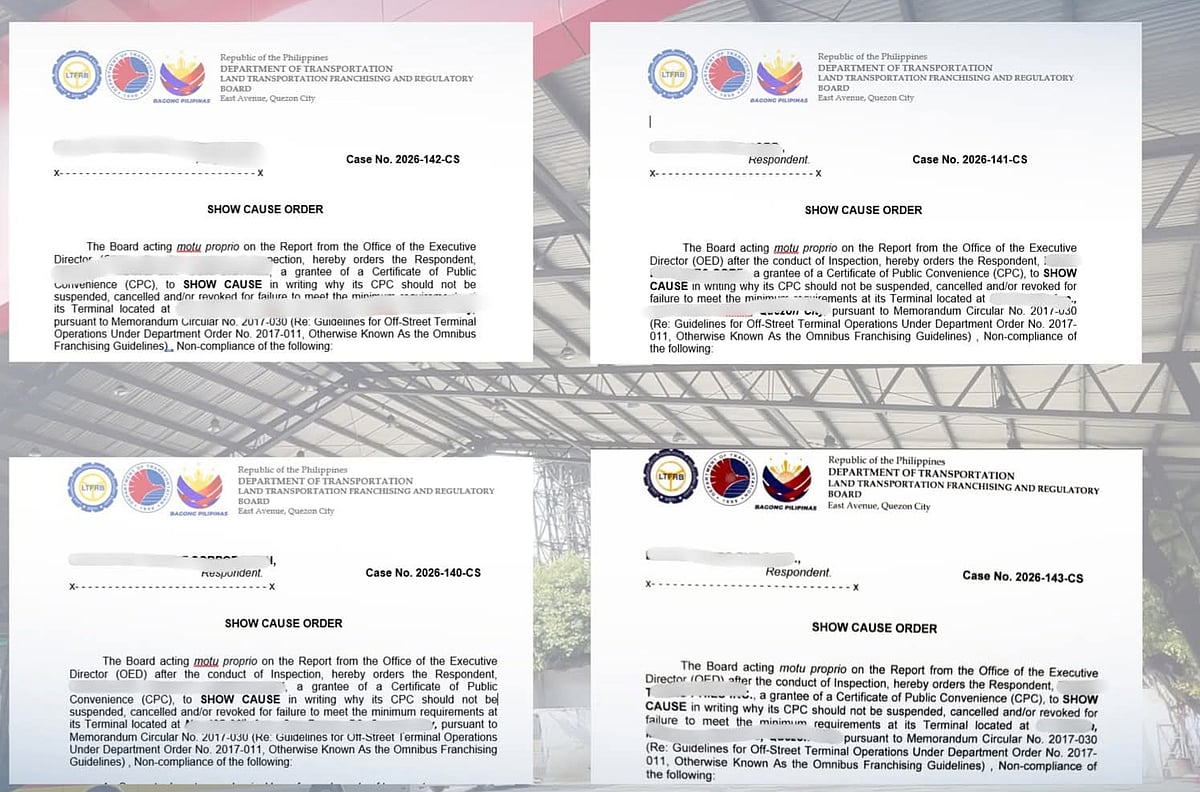 LTFRB issues show cause orders vs four bus firms over substandard terminals