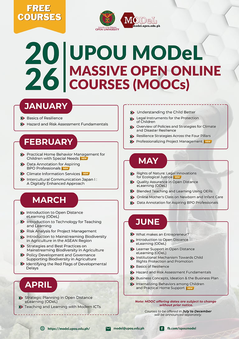 UP Open University 2026 Free Online Courses: UPOU MOOC Calendar for ...