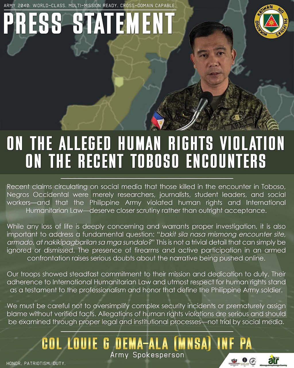 Philippine Army Disputes Civilian Death Claims in Negros Clash, Urges ...
