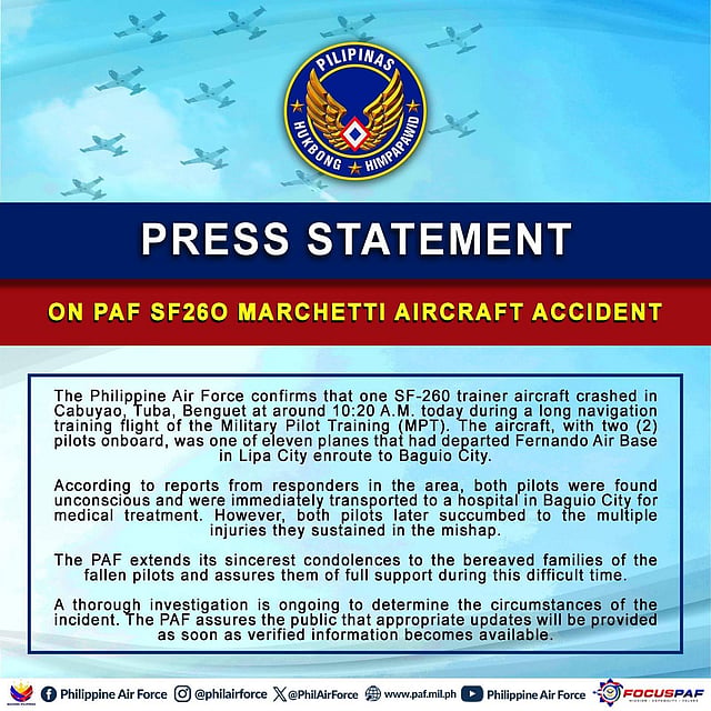 PAF Confirms 2 Pilots Dead in Benguet Plane Crash