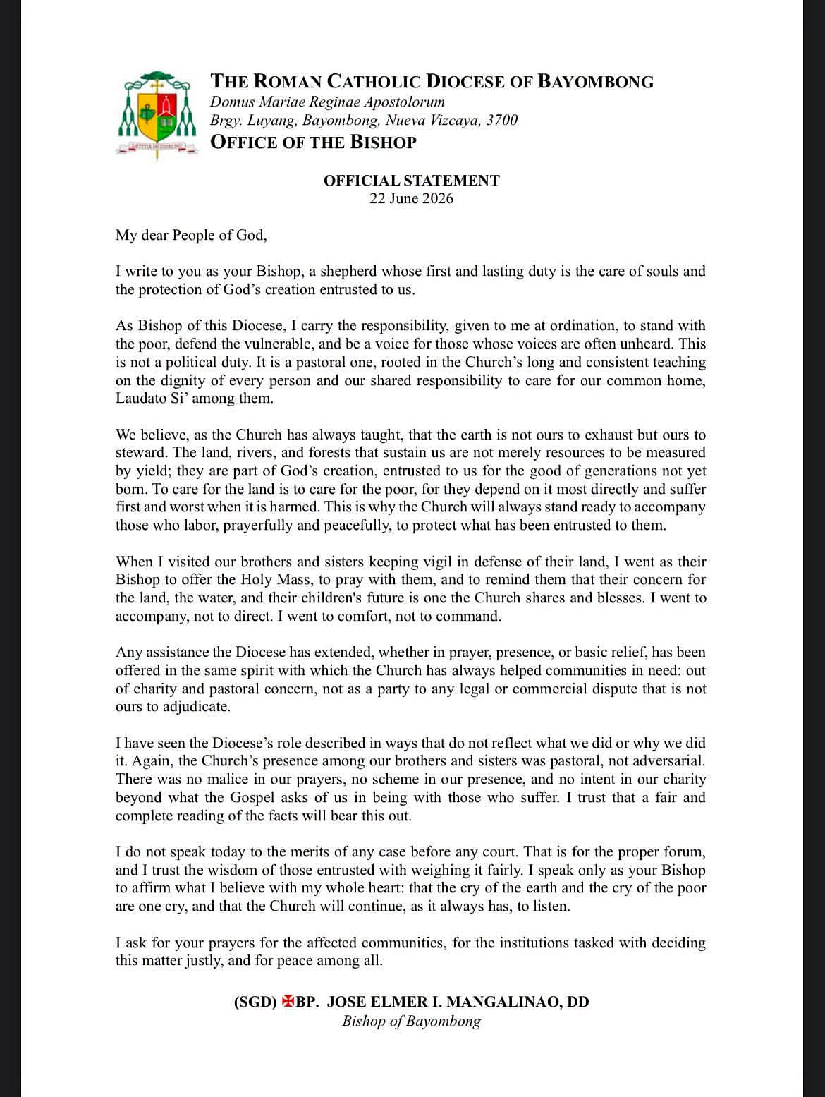 Bishop says Church stand vs mining is pastoral, pro-environment
