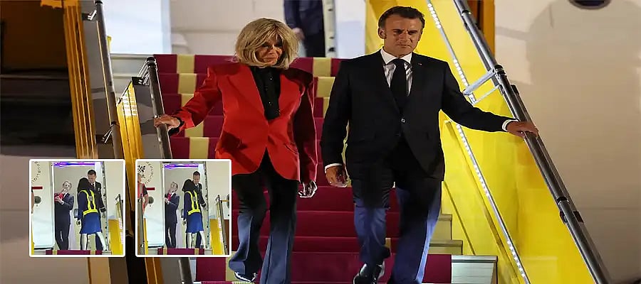 French President Macron allegedly slapped by wife while deboarding ...