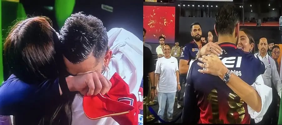 Anushka Sharma hugs & consoles crying Virat Kohli as RCB wins IPL after ...