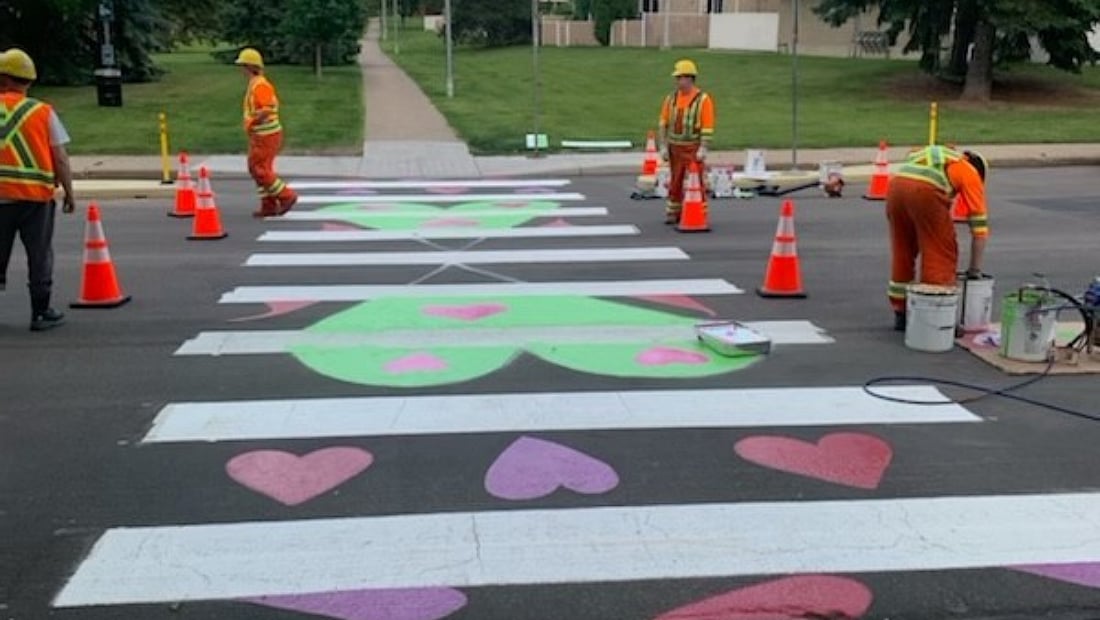 City of Edmonton paints heart crosswalk to improve road safety