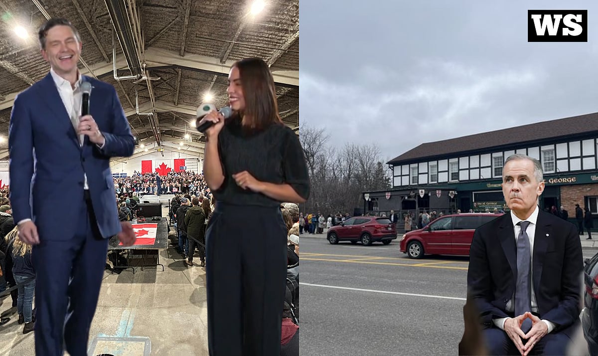 WATCH: Poilievre fills airplane hanger, Carney fills pub for Monday ...