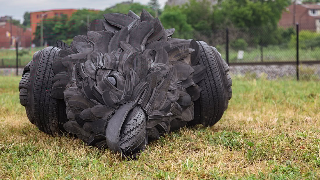 National Capital Commission unveils crow head art made of tires