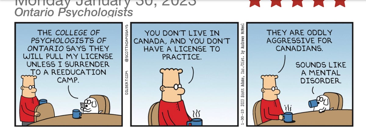 Dilbert mocks Ontario psychologist regulator for investigating Peterson