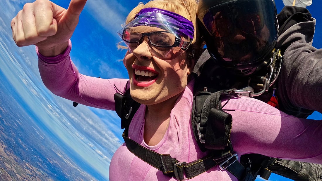 GERONI-BOOB! Oakville fake breasts teacher spotted skydiving