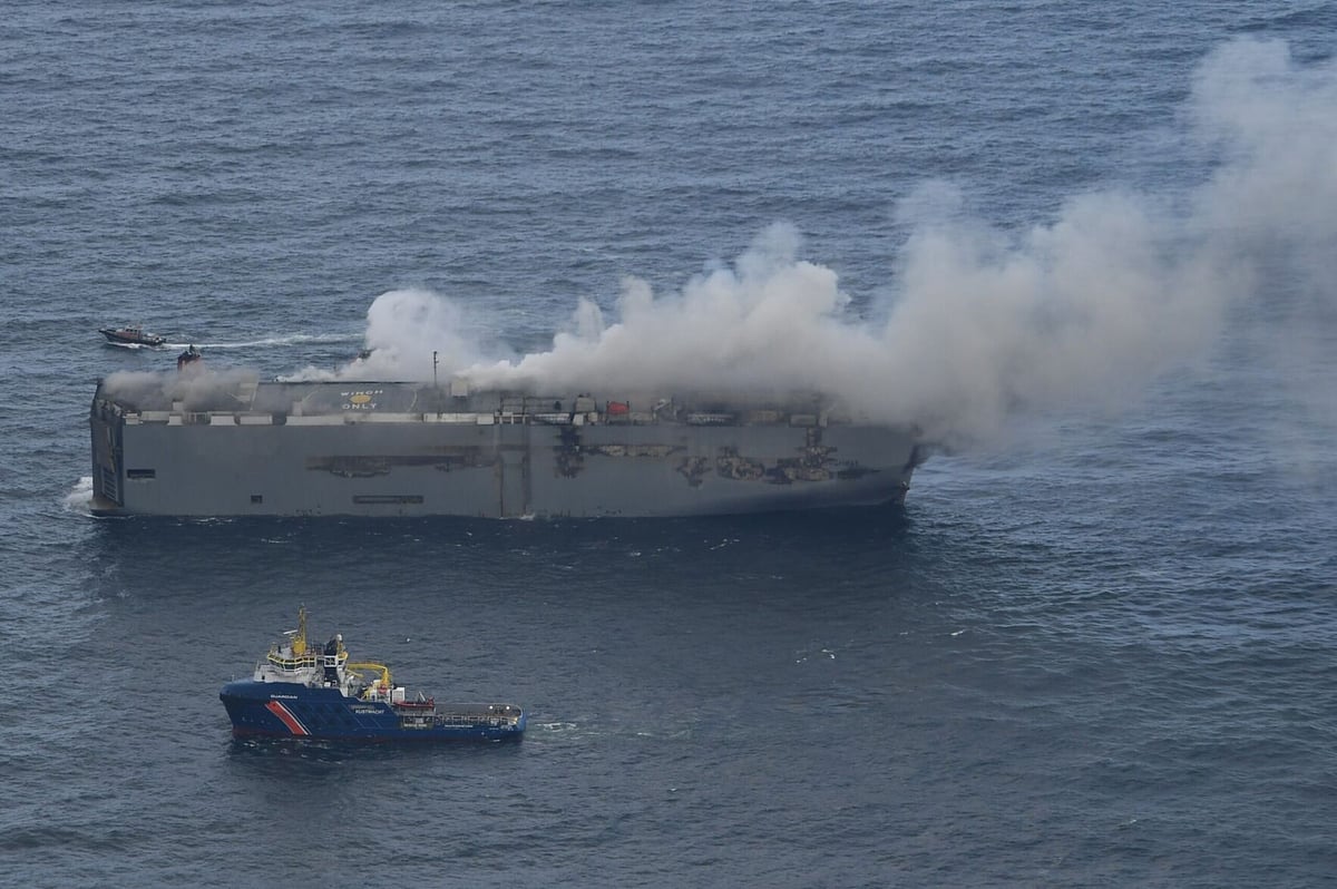 Crews working to put out fire on ship carrying 2,800 vehicles in North ...