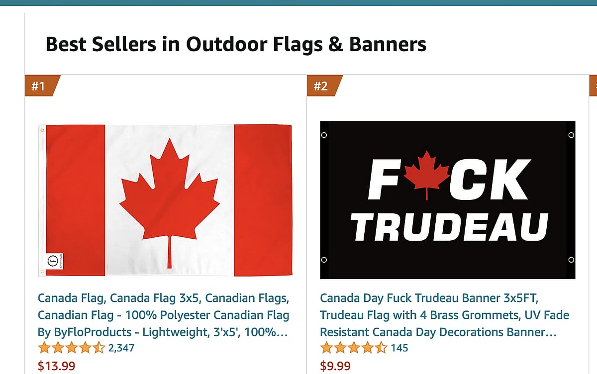 F-CK Trudeau banner second best selling flag on Amazon Canada