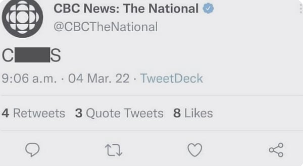 Hacker sends out vulgar tweet from CBC National account